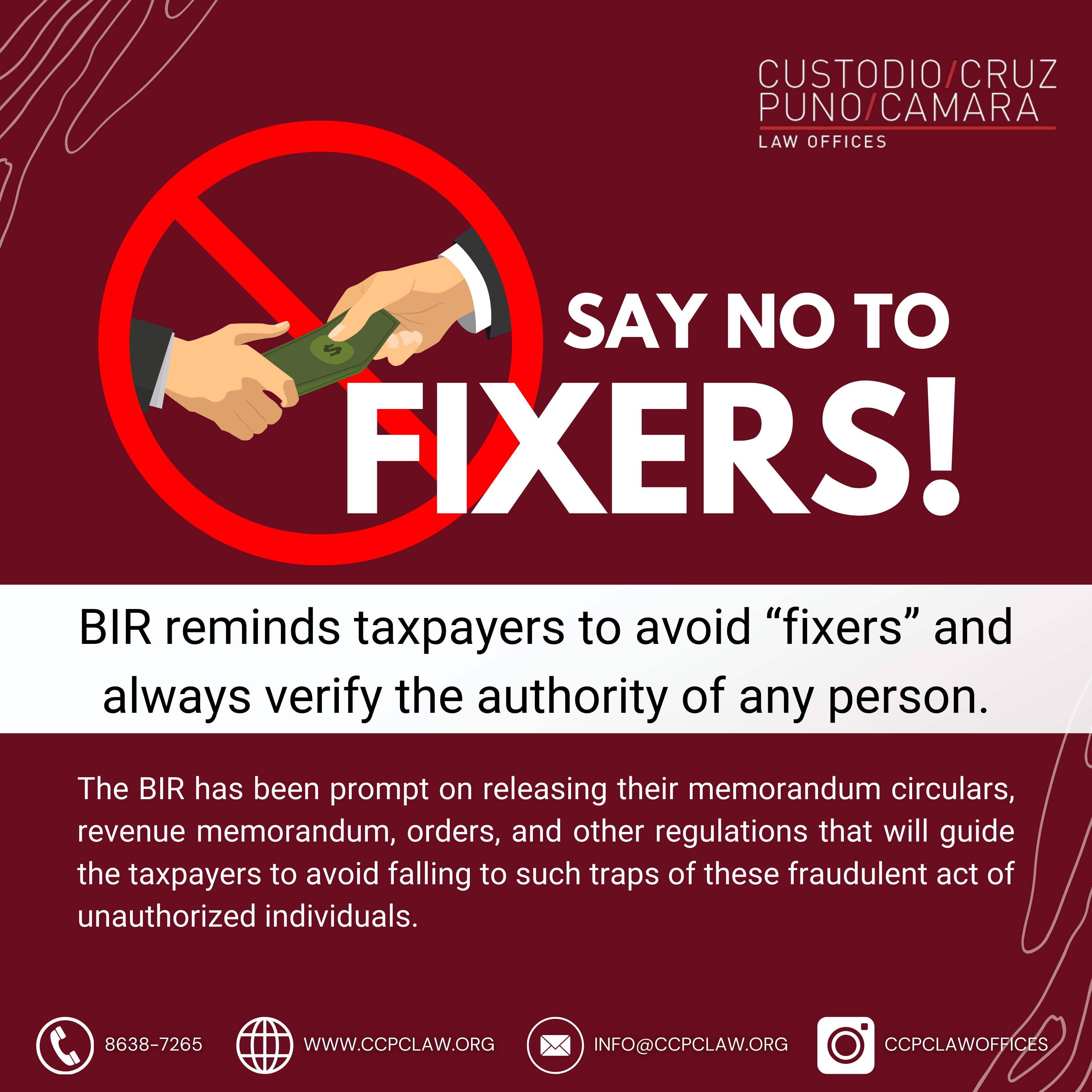 Say No to Fixers! - Custodio Cruz Puno and Camara Law Offices
