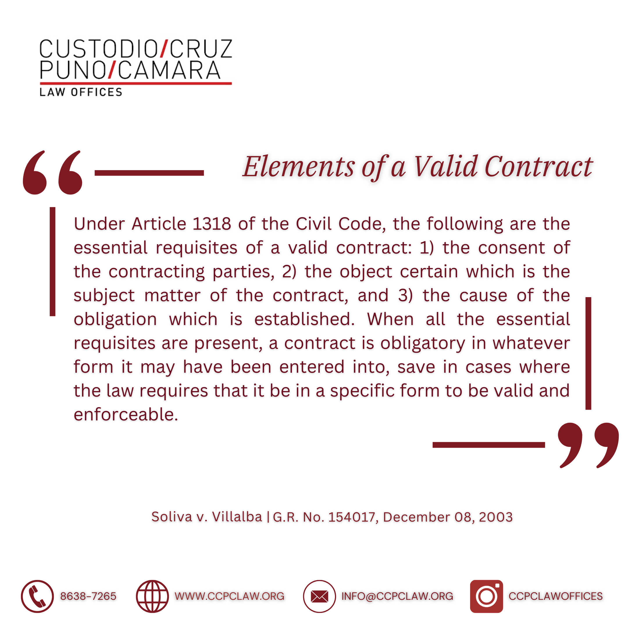 Elements of a Valid Contract - Custodio Cruz Puno and Camara Law Offices