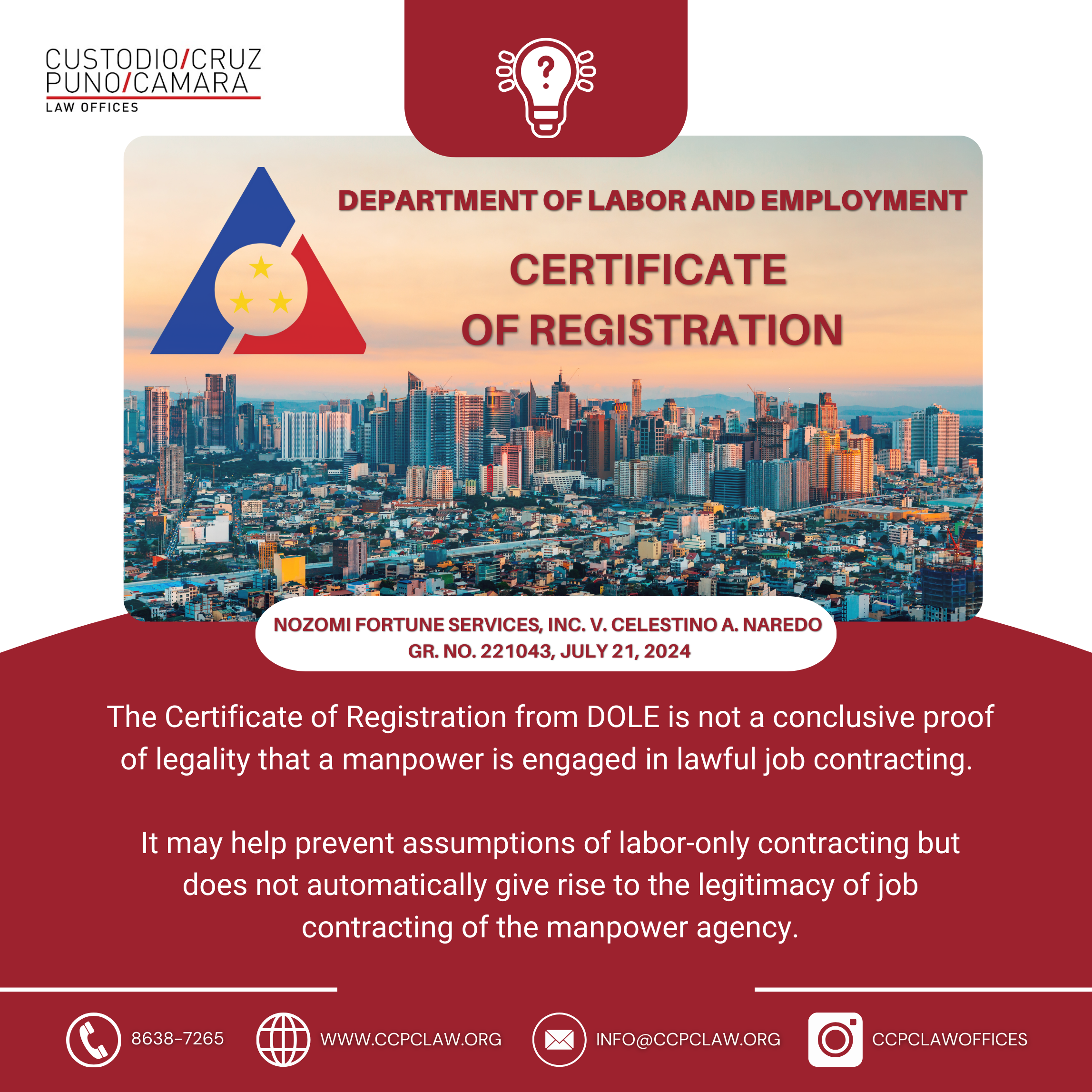 DOLE Certificate of Registration - Custodio Cruz Puno and Camara Law ...